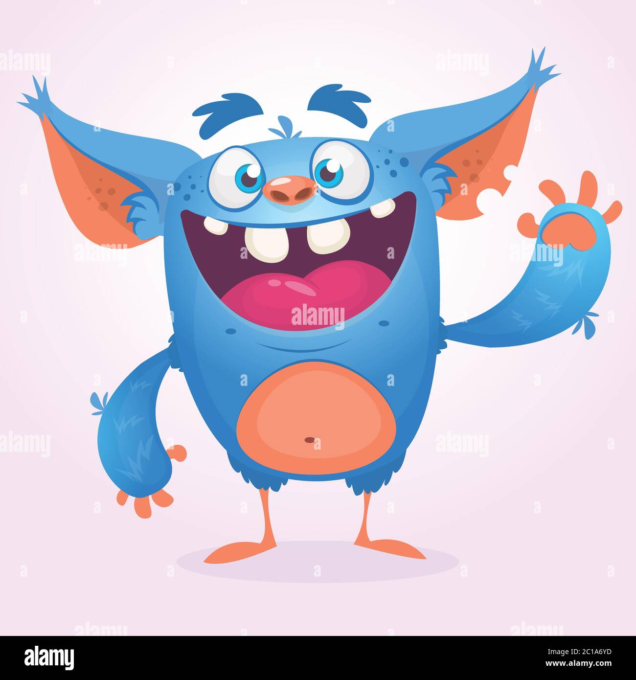 Cute furry blue monster. Vector bigfoot or troll character mascot Stock ...