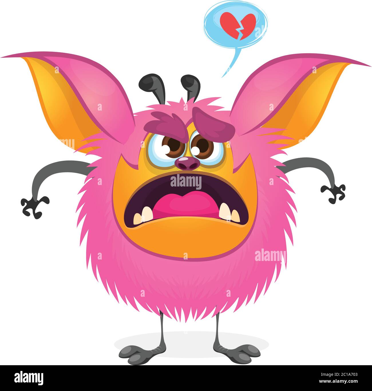 Angry cartoon fat pink monster. Vector illustration of a monster ...