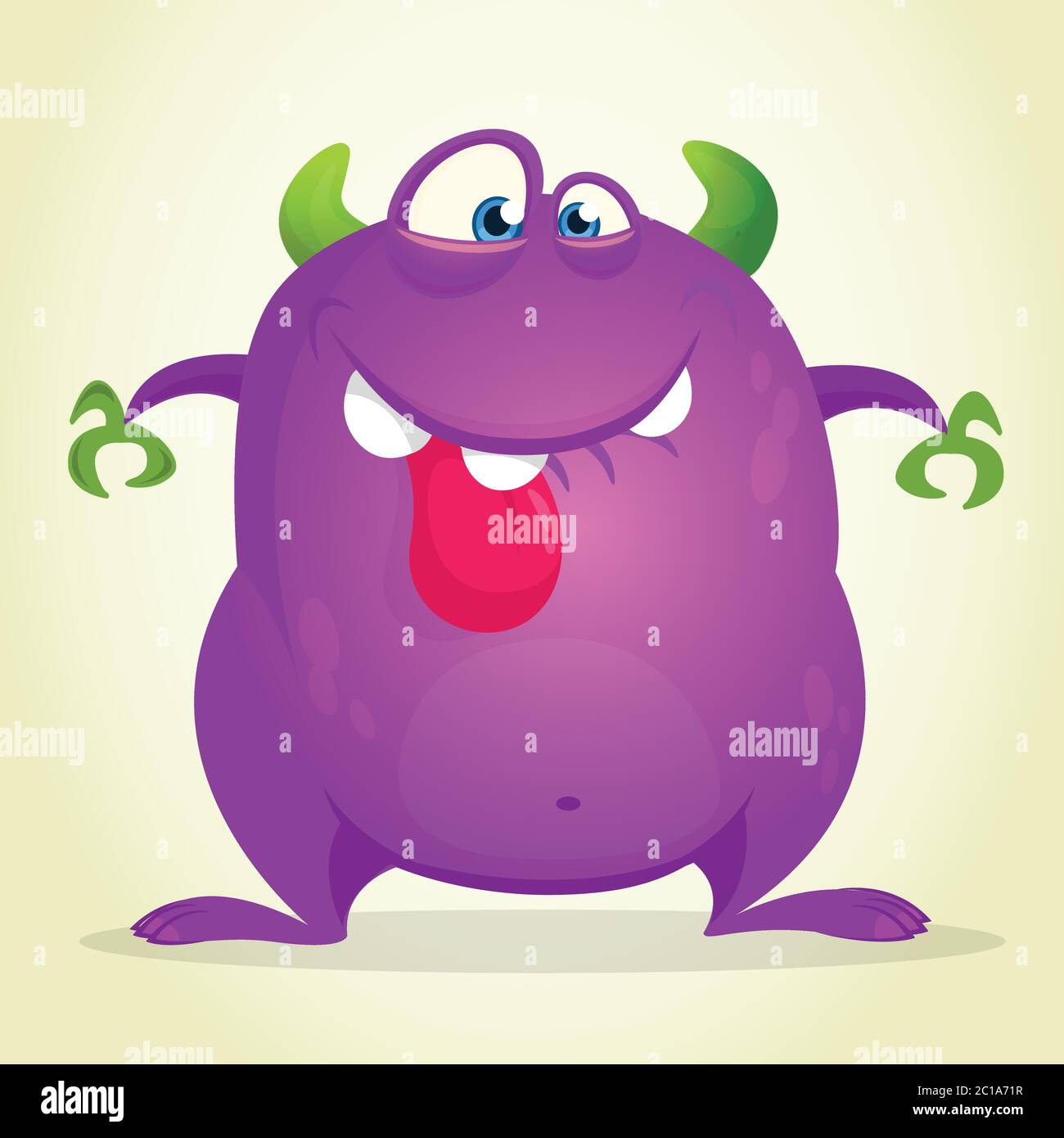 Angry cartoon monster showing tongue. Vector illustration of purple ...