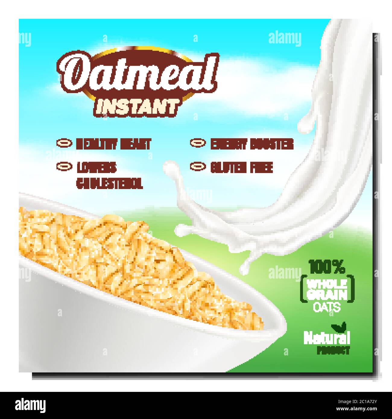 Oatmeal Natural Product Promotional Banner Vector Stock Vector Image ...
