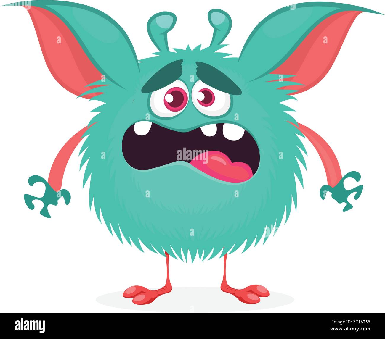 Scared cartoon monster. Halloween vector illustration of blue monster ...