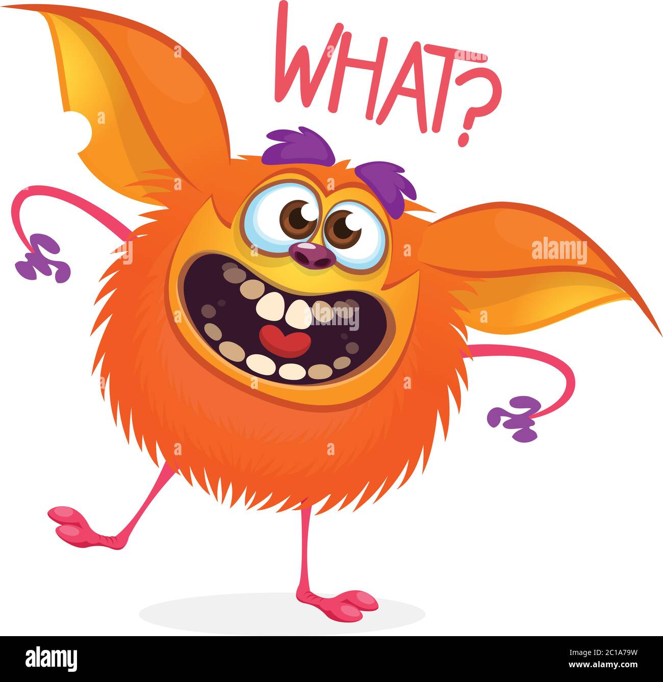 Cute cartoon orange monster. Vector fat monster mascot character ...