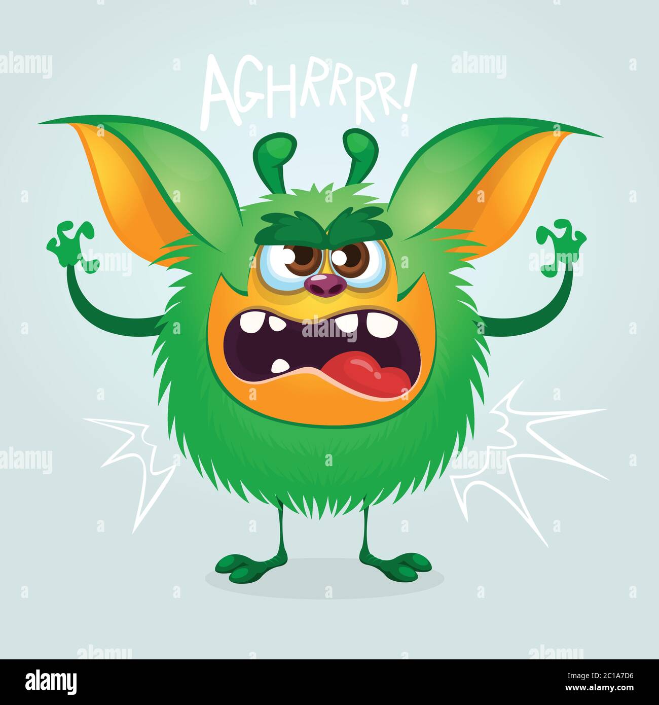 Angry cartoon green monster gremlin. Big collection of cute monsters ...