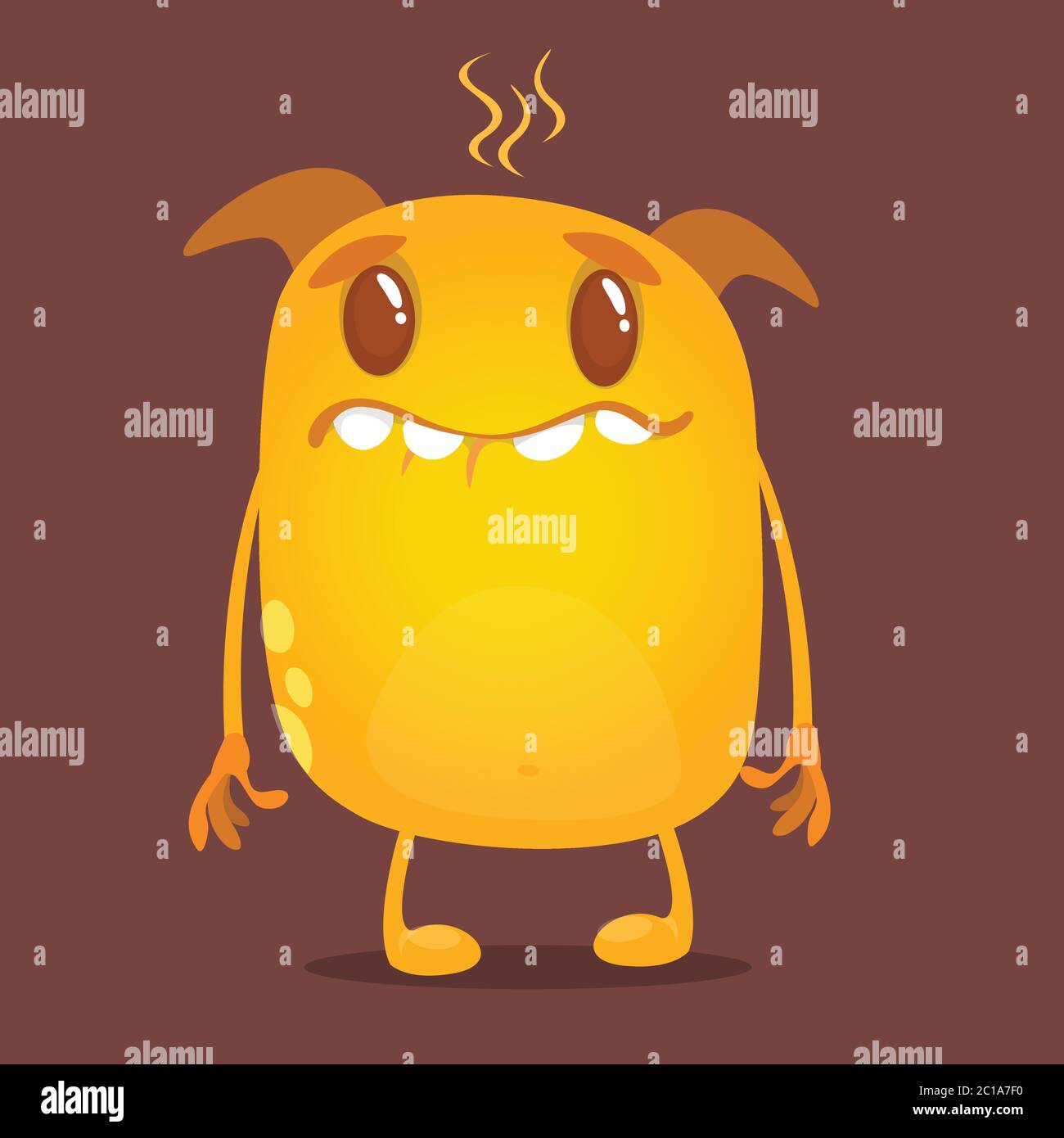 Cute tiny cartoon monster. Vector illustration of orange monster ...