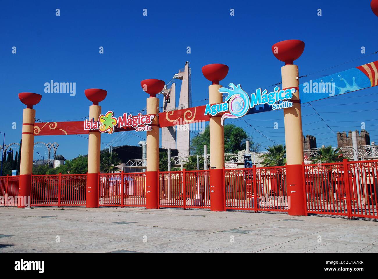 The entrance to the Isla Magica theme and water park in Seville, Spain ...