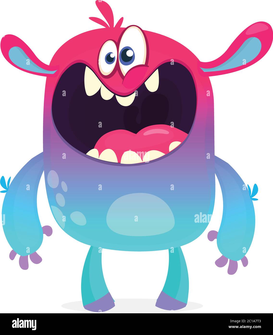 Cute furry blue monster. Vector bigfoot or troll character mascot ...