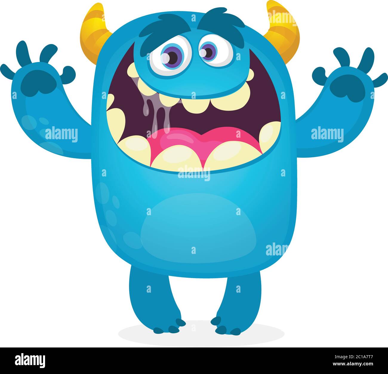 Cute furry blue monster. Vector bigfoot or troll character mascot ...