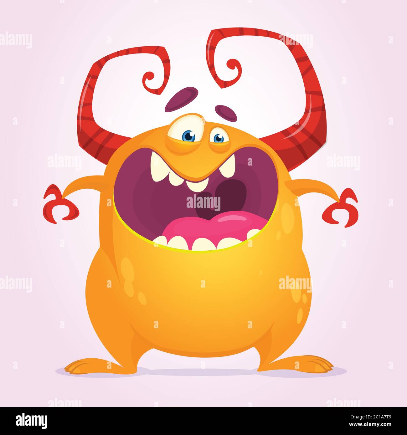 Angry cartoon monster. Halloween vector illustration of orange monster ...