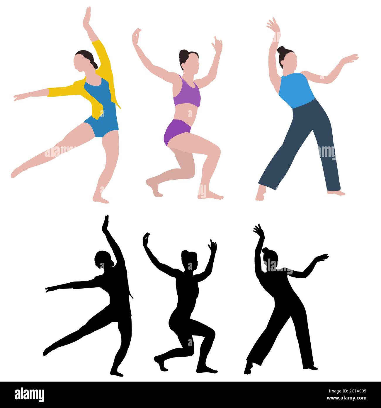 vector, on a white background, dancing girls, flat style with a ...