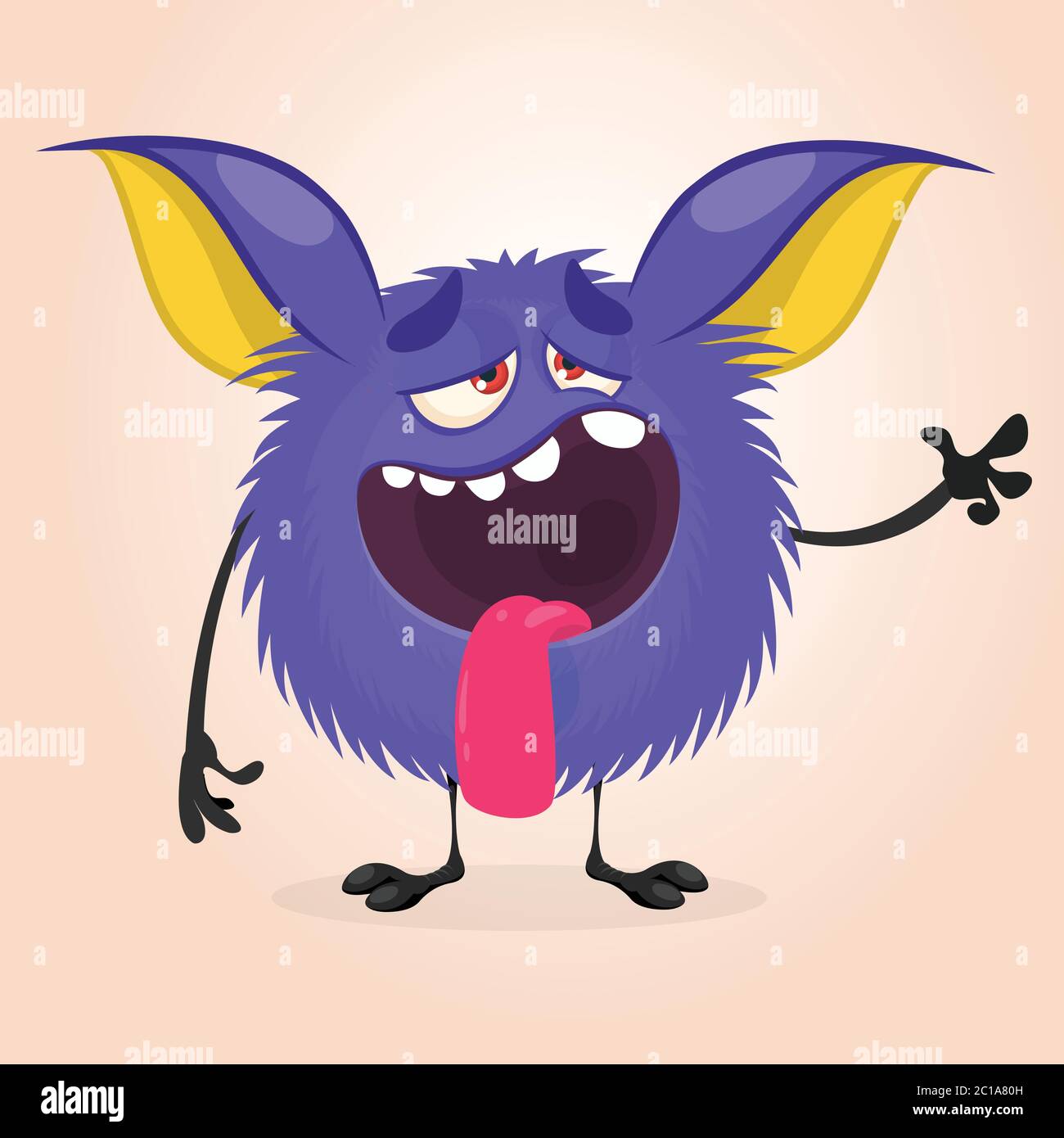 Cute happy cartoon monster. Smiling monster with big mouth and long ...