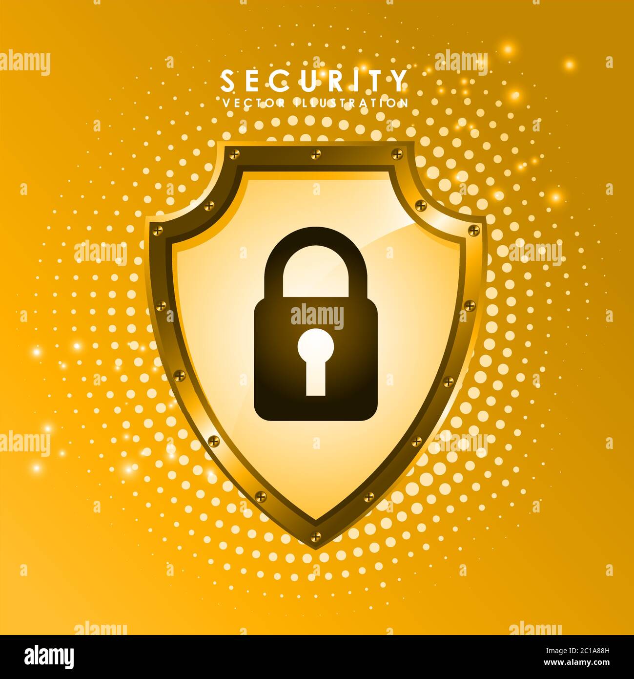 Shield Sign Of Protection And Lock Symbol On Yellow Background Stock Vector Image And Art Alamy