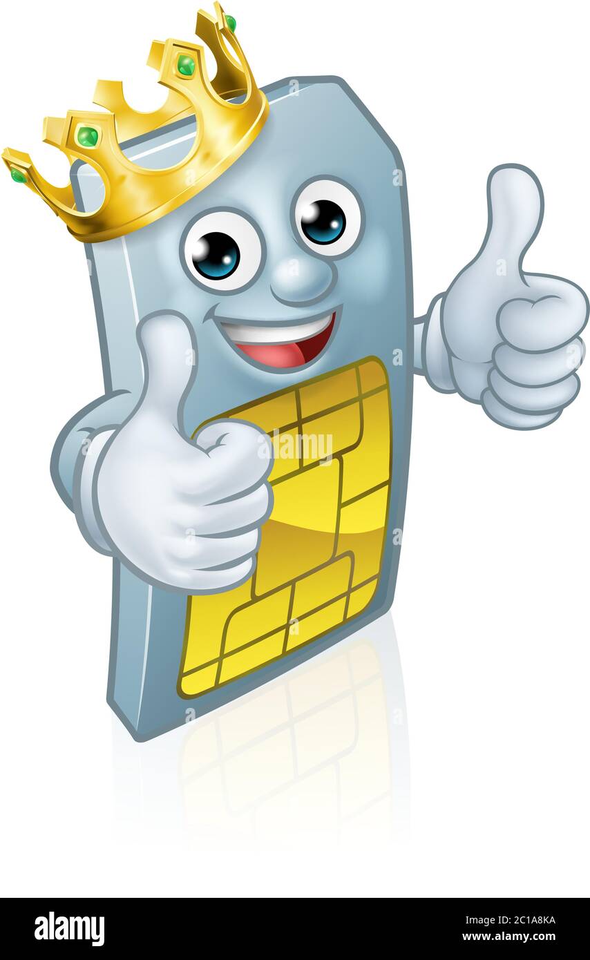 Sim Card Mobile Phone King Thumbs Up Mascot Stock Vector Image & Art ...