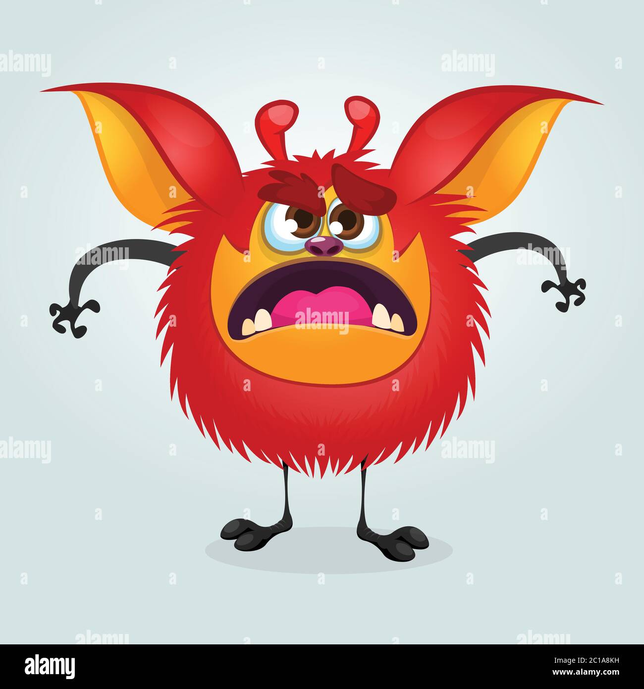 Angry cartoon fat monster. Vector illustration of red monster character ...