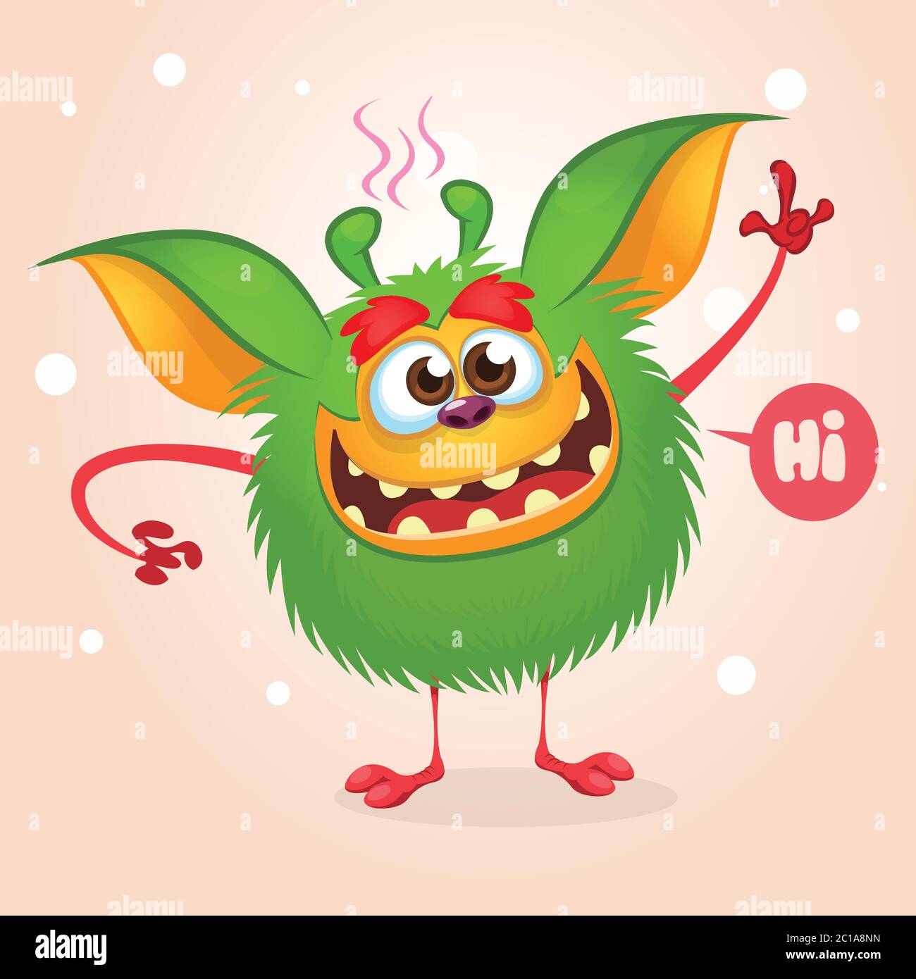Happy Green Cartoon Monster Gremlin Halloween Vector Illustration
