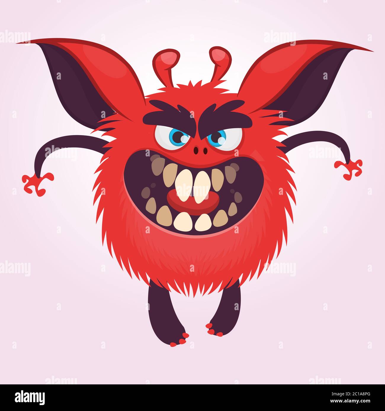 Cartoon scary red round monster illustration. Vector of a small tiny ...
