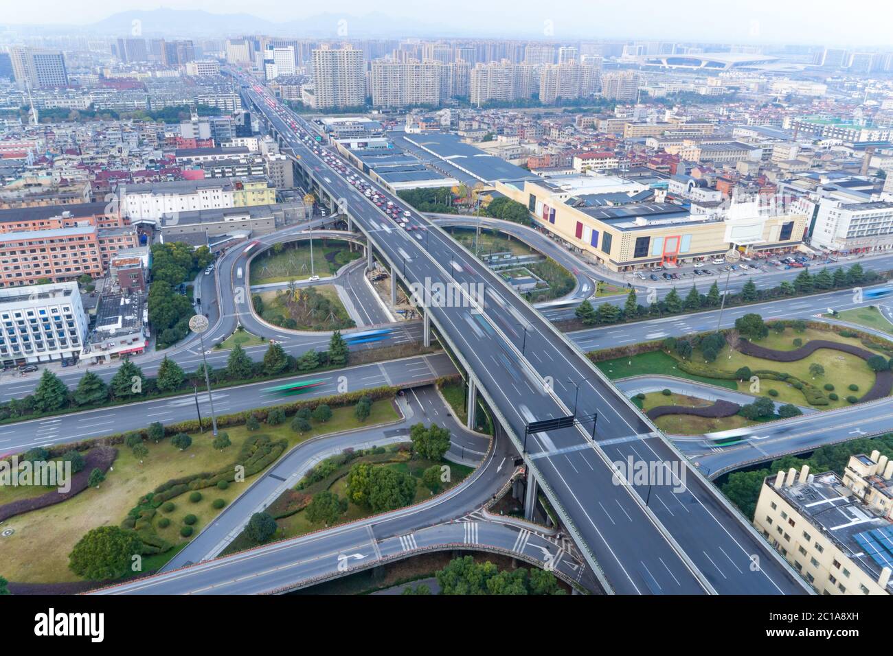 aerial view of road junction in modern city Stock Photo - Alamy