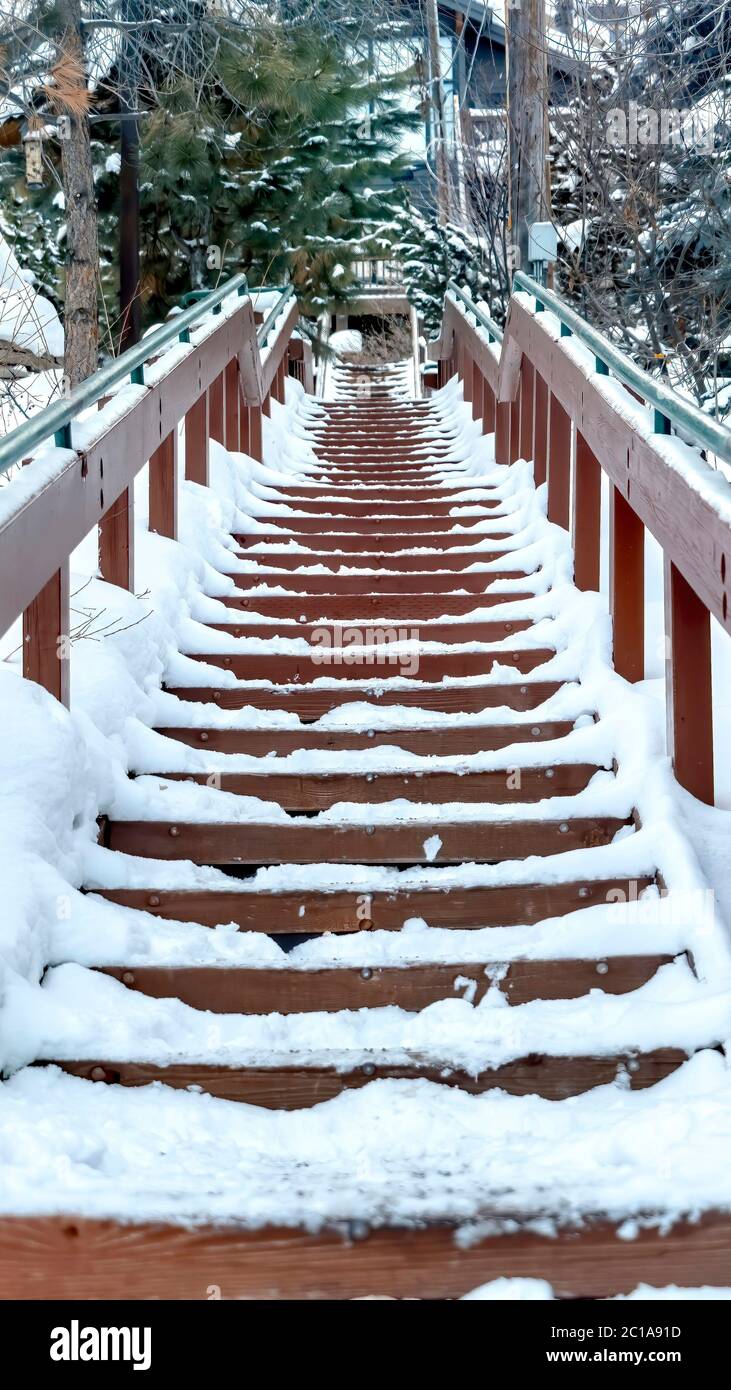 Vertical Stairway on a scenic nature and residential landscape with ...