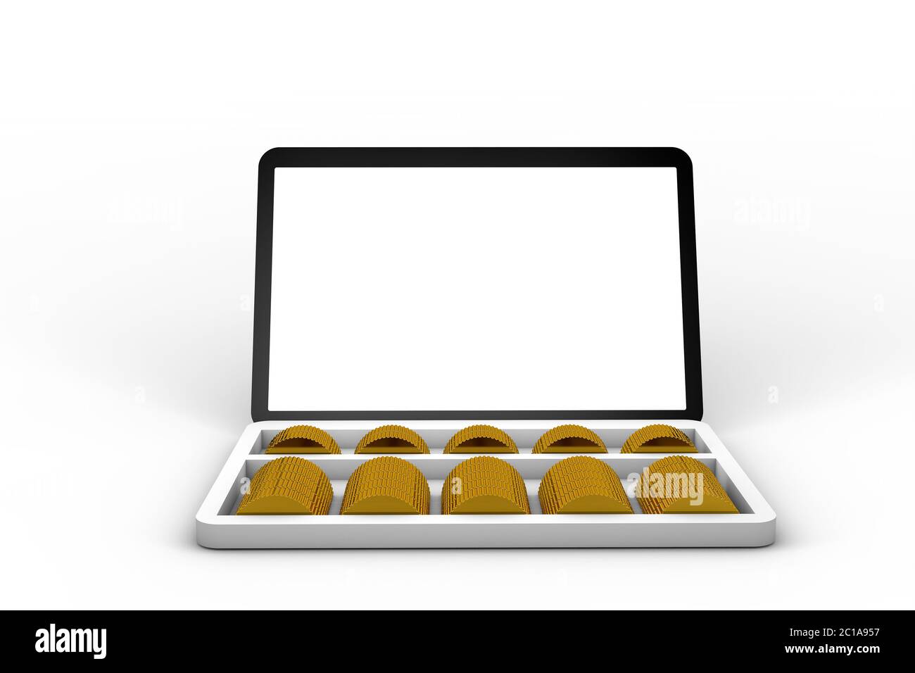 3d abstract laptop with gold coin Stock Photo - Alamy