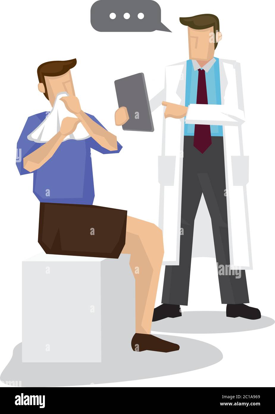 Doctor giving advise his patient having a flu. Concept of healthcare ...