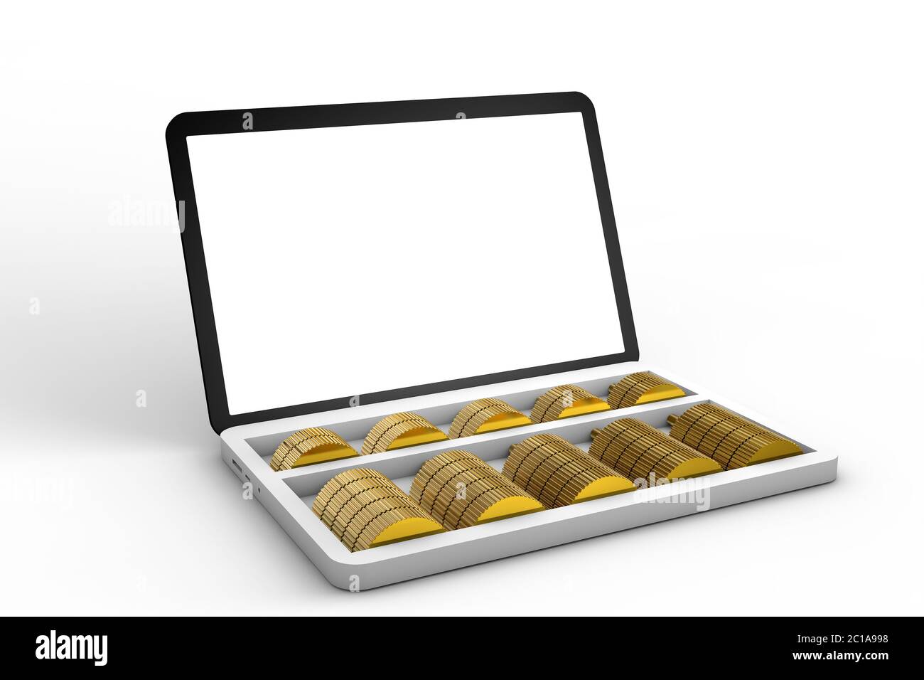 3d abstract laptop with gold coin Stock Photo - Alamy