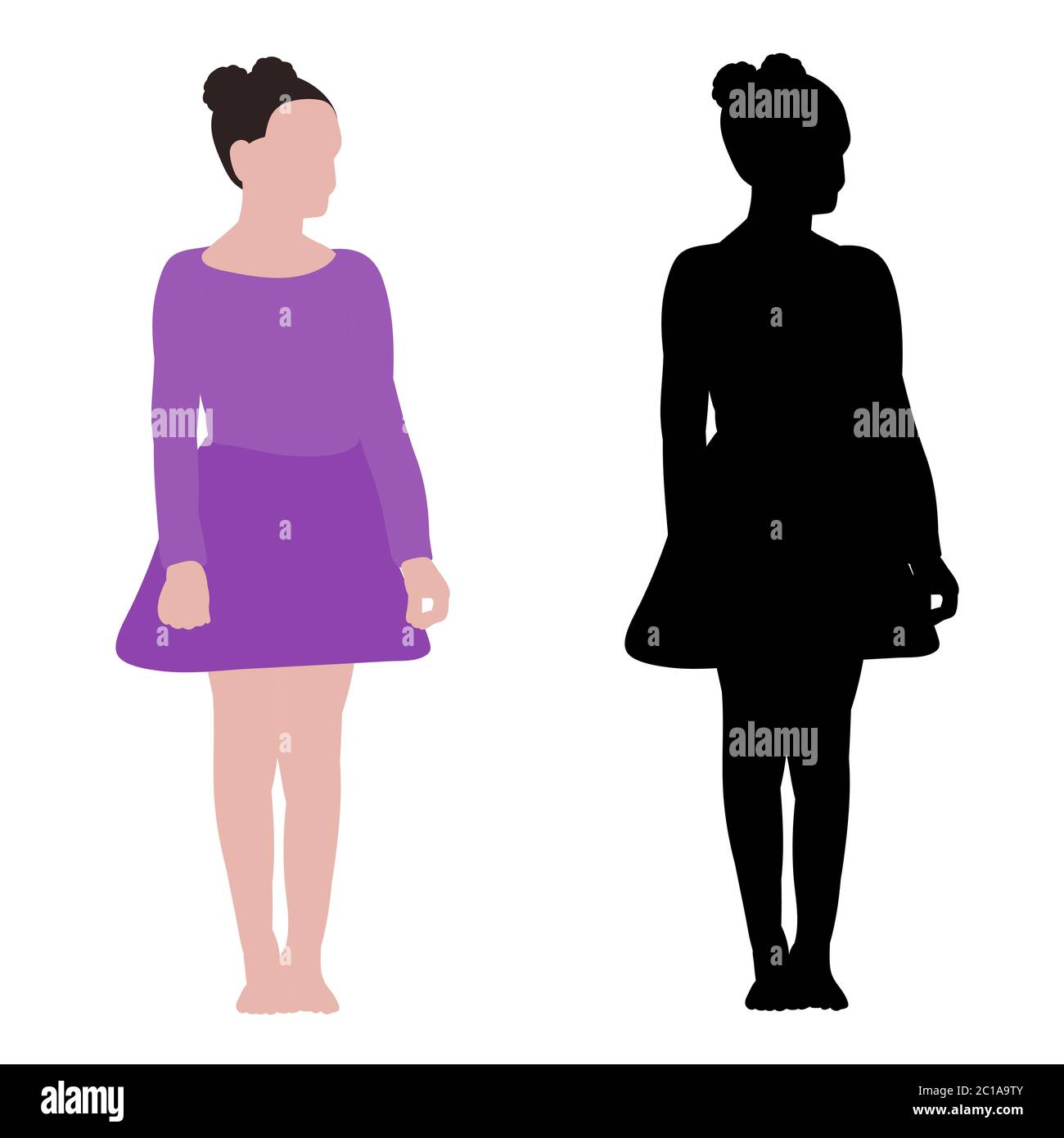 a white background, dancing girl, no face, flat style with silhouette ...