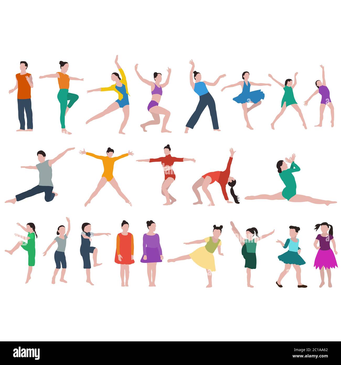 white background, dancing girls, flat style, set, collection Stock ...