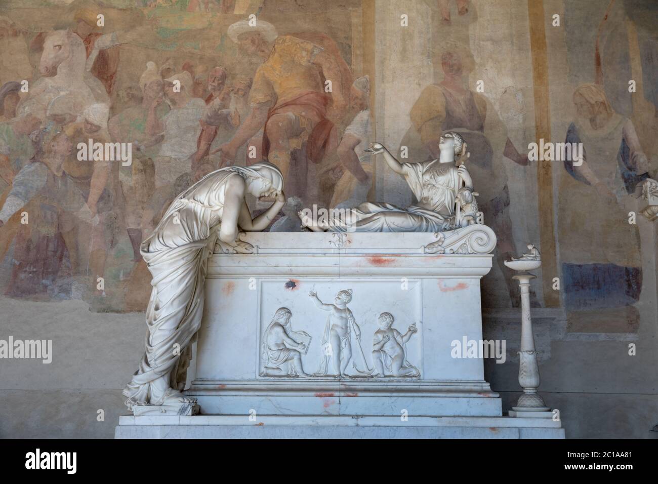 Pisa, Italy - June 29, 2018: Panoramic view of interior of Campo Santo ...