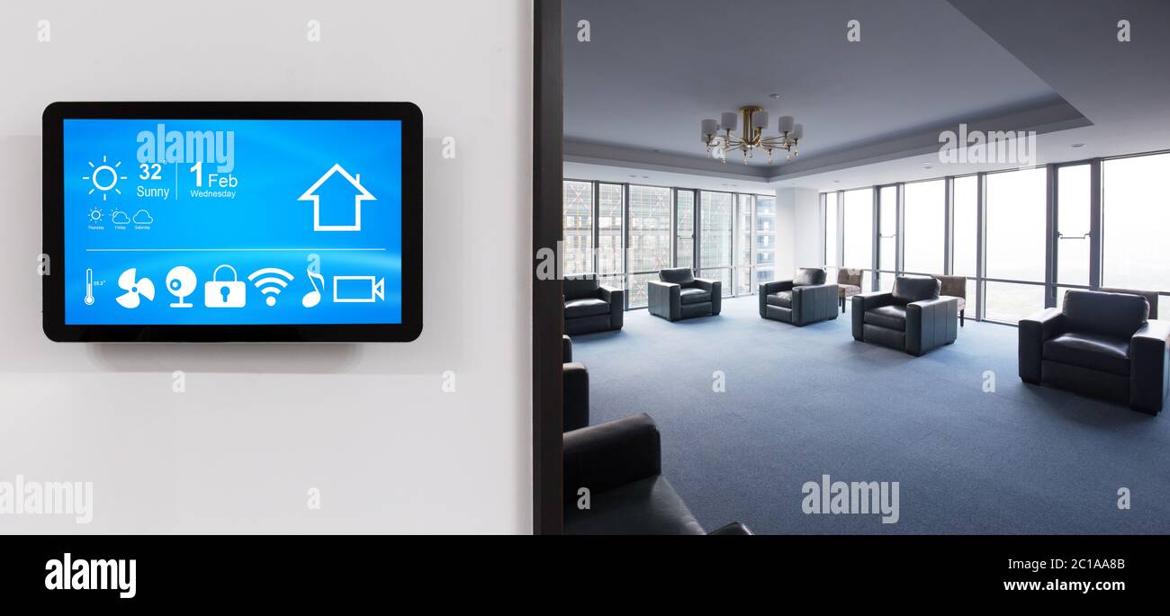 smart home system on intelligence screen with background Stock Photo ...