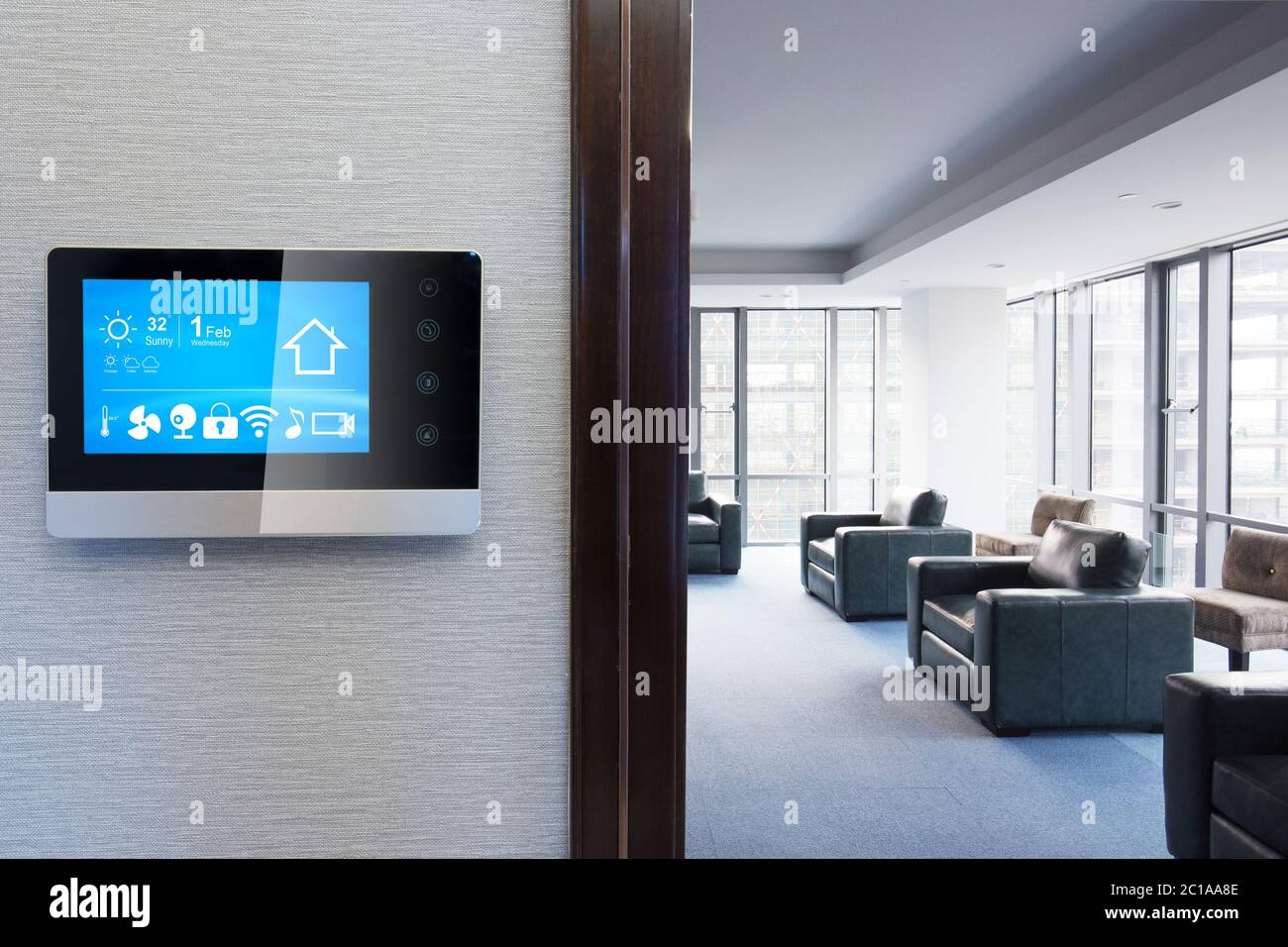 smart home system on intelligence screen with background Stock Photo ...