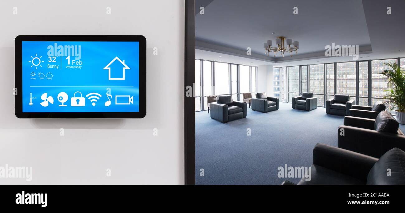 smart home system on intelligence screen with background Stock Photo ...