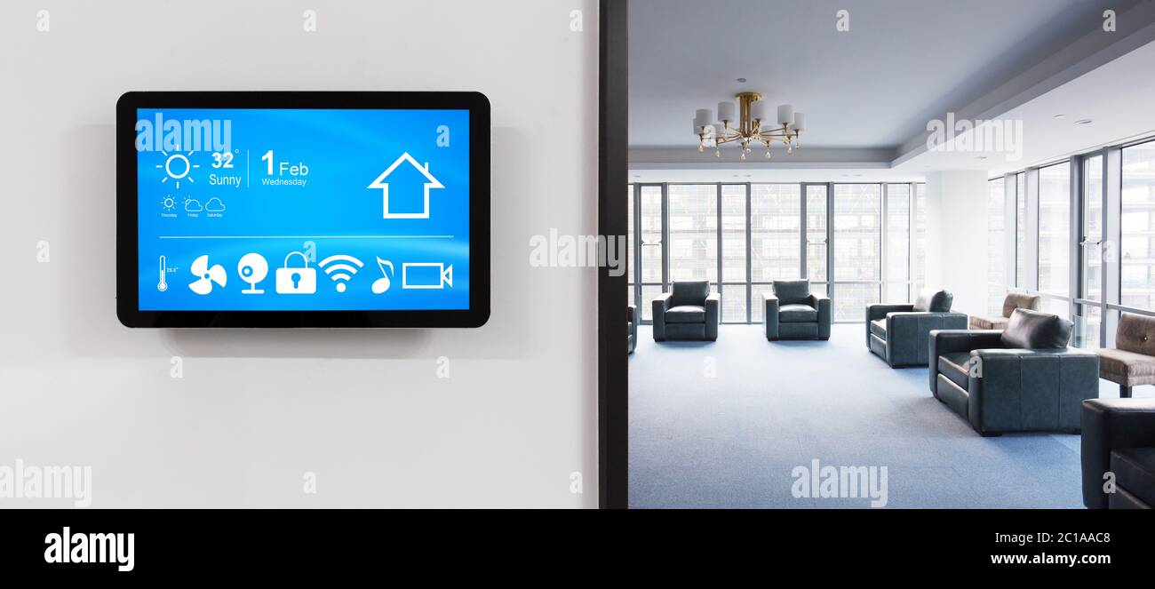 smart home system on intelligence screen with background Stock Photo ...