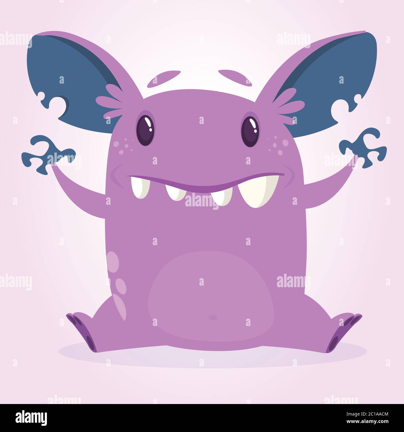 Cute happy cartoon monster character with big ears. Halloween vector ...