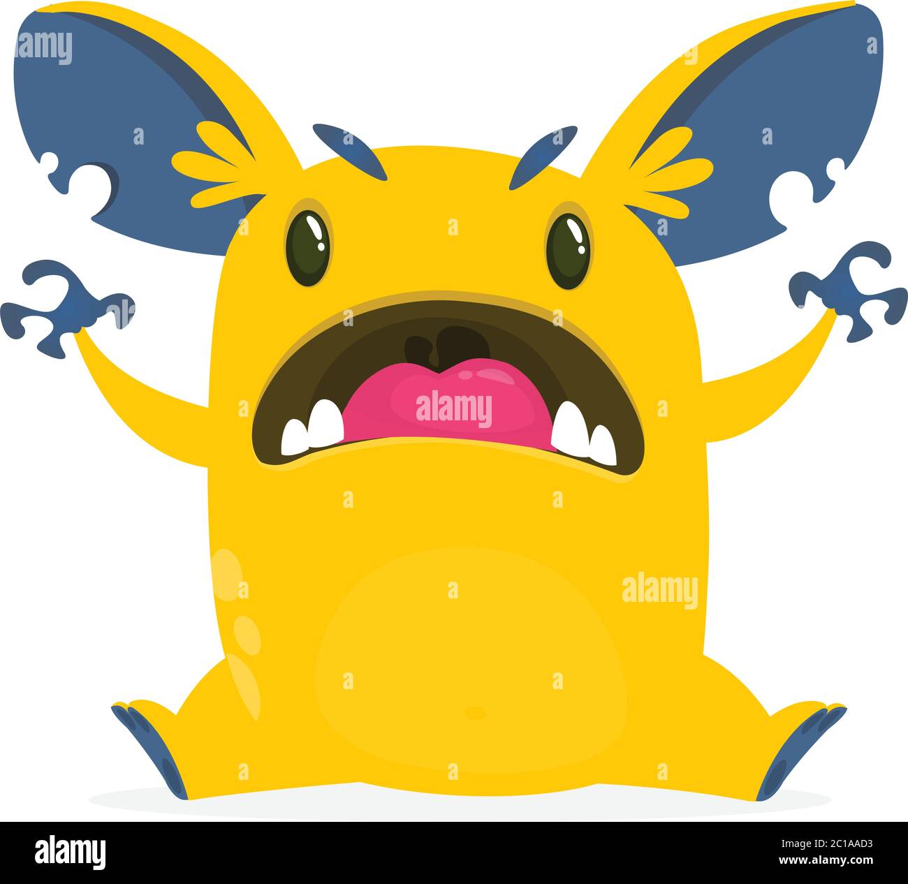 Scary cartoon yellow monster with big ears. Halloween vector ...