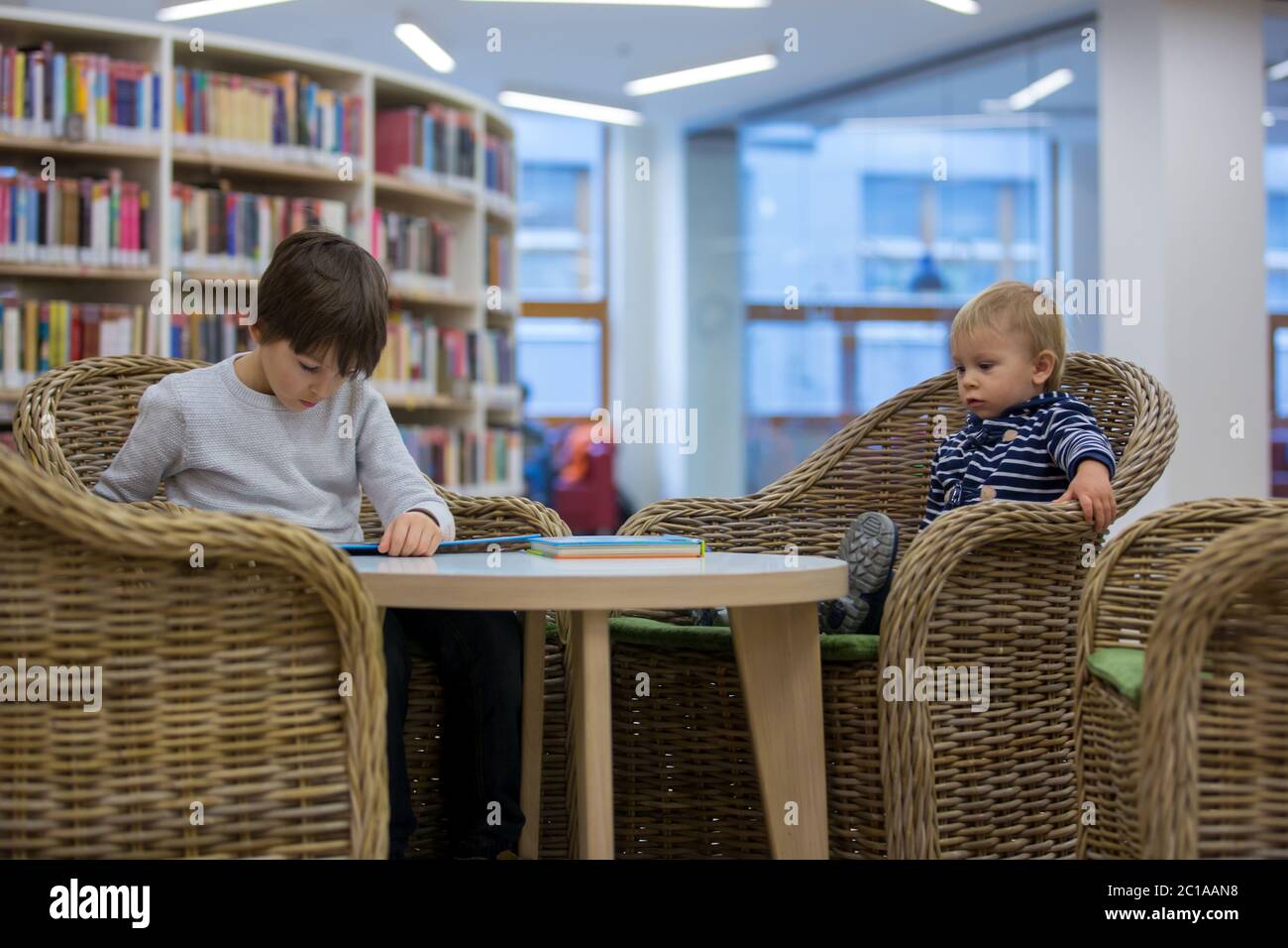 Smart children, boy brothers, toddler and school kid, educating ...