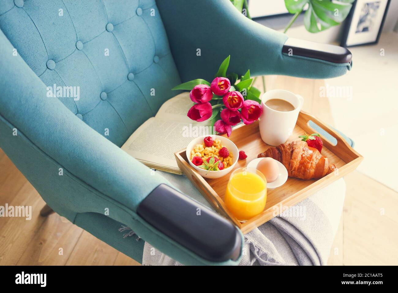 Healthy morning breakfast on tray Stock Photo - Alamy