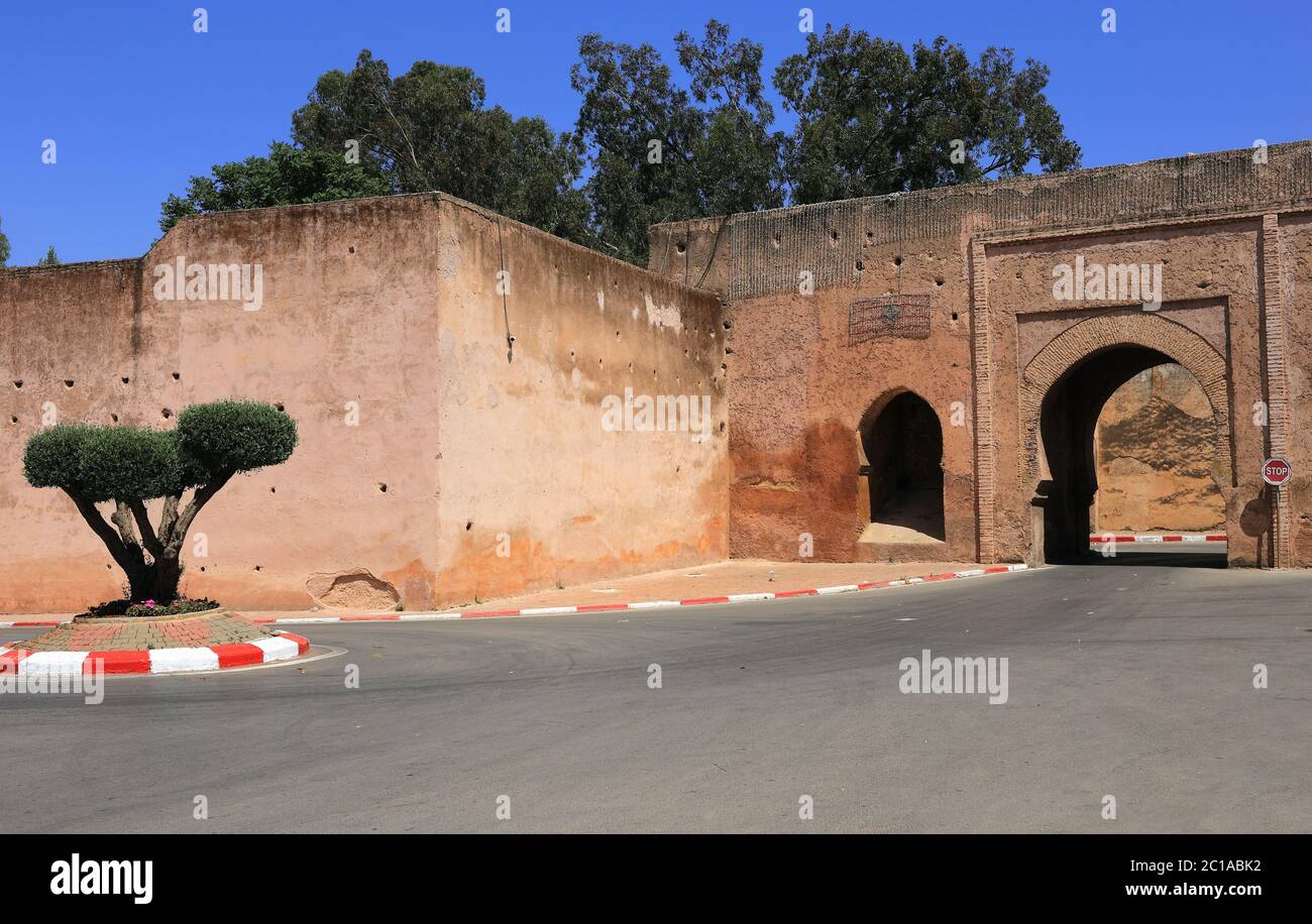 Morocco, Meknes, Historical centre. Arabesque arch in a gateway of the ...