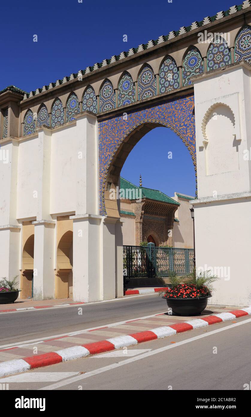 Meknes, Morocco. A beautiful Arabesque Islamic style double arched city ...