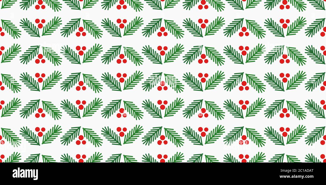 Christmas tree branches and red berries seamless pattern. Vector ...