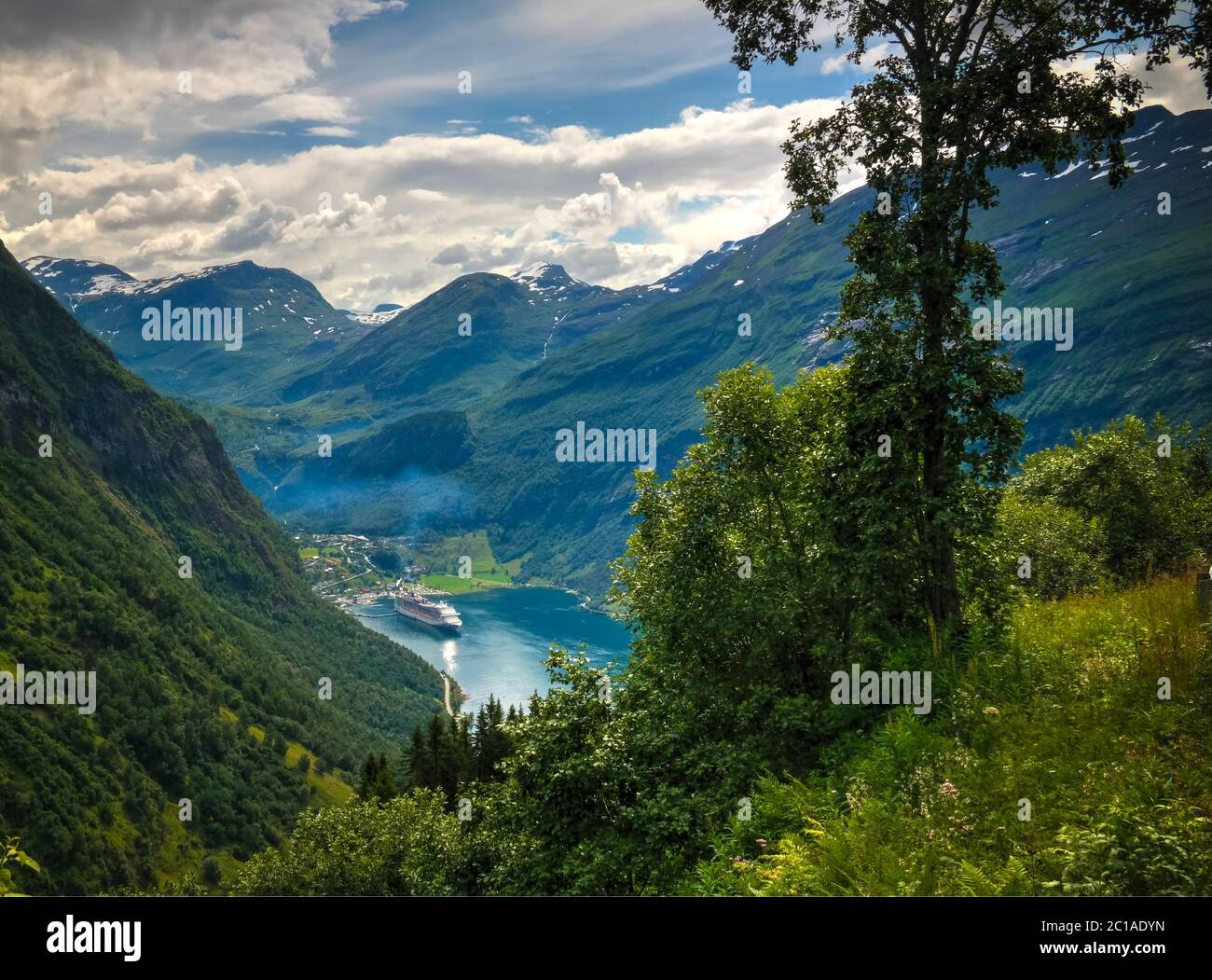Aerial panorama view to Geiranger fjord from Trollstigen, Norway Stock ...