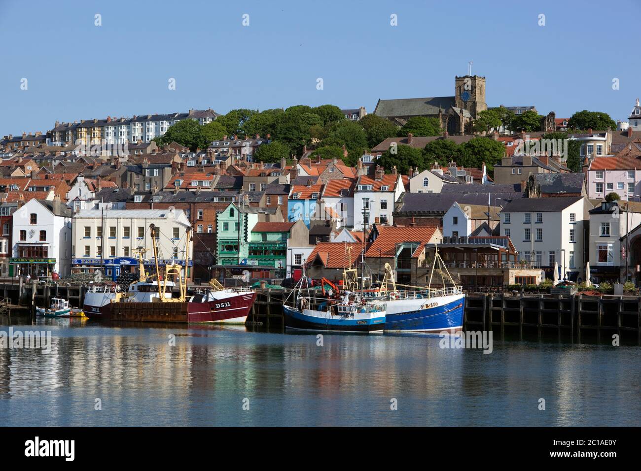 Fishing boats in the Old Harbour, Scarborough, North Yorkshire, England ...