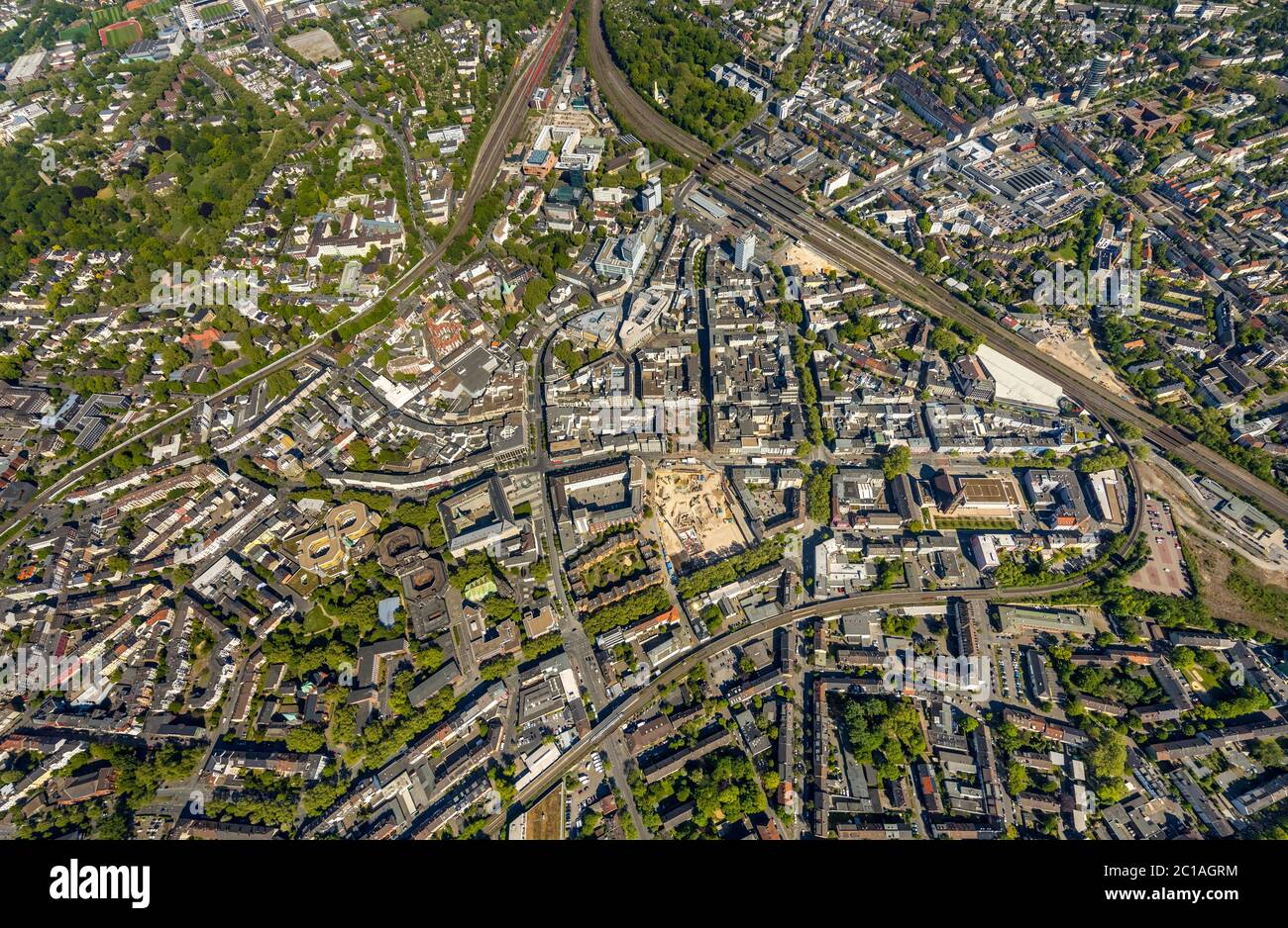 Aerial view, city centre view, Bochum central station, construction ...