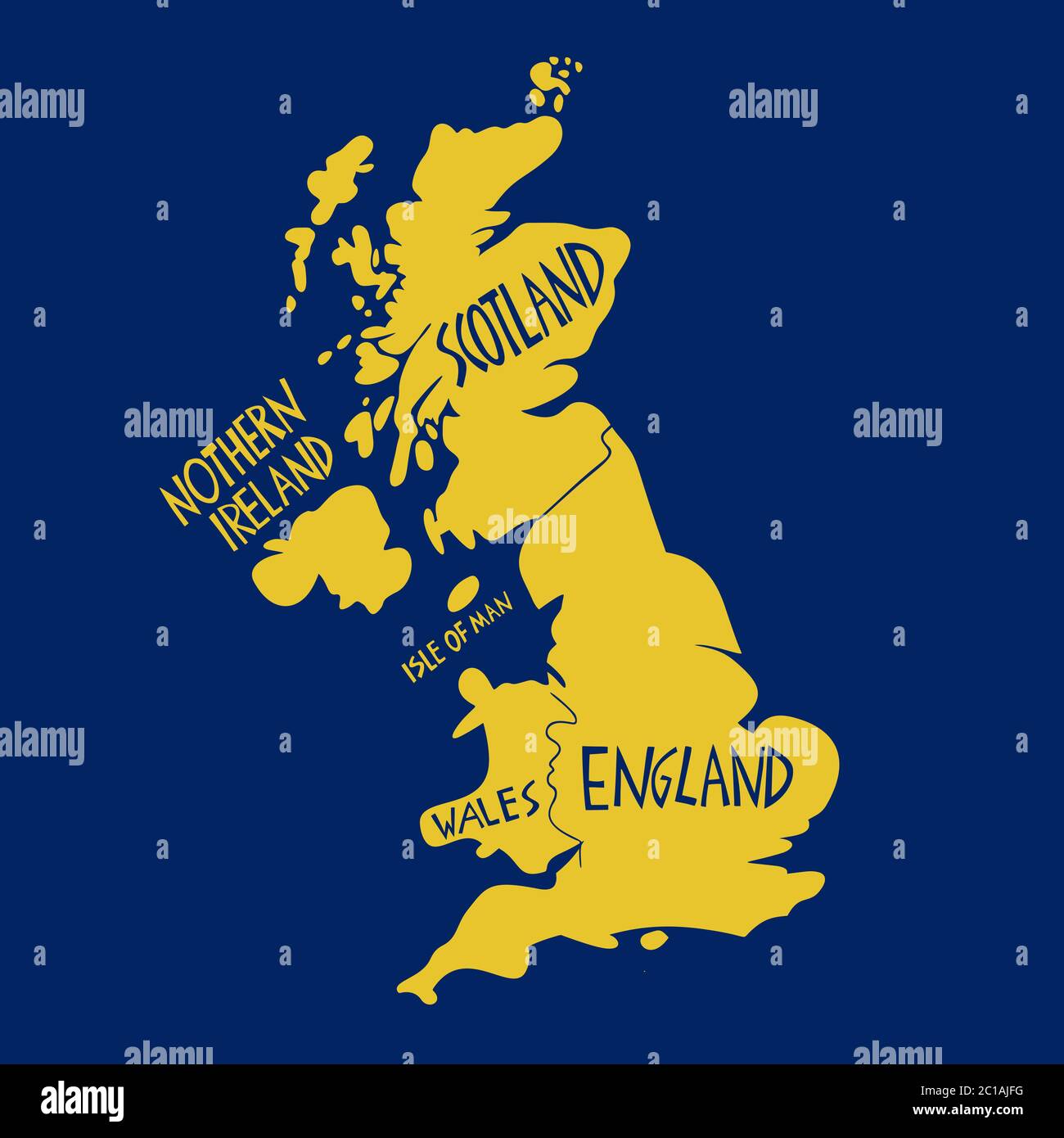 Vector hand drawn stylized map of the United Kingdom. Travel ...