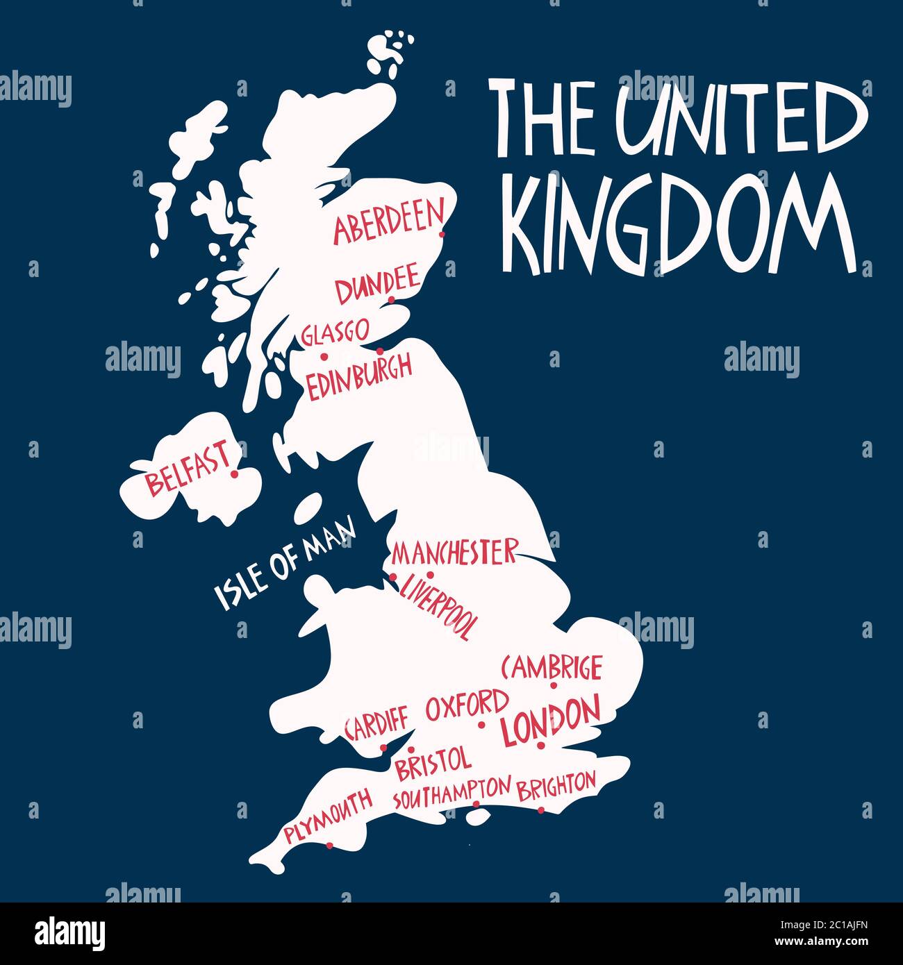 Vector hand drawn stylized map of the United Kingdom. Travel ...