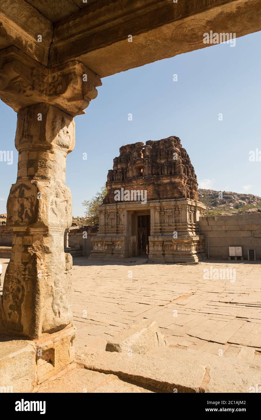 Tourist indian landmark Ancient ruins in Hampi. Hampi Bazaar, Hampi ...