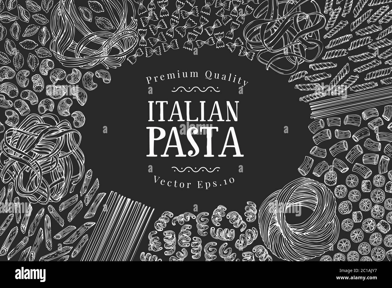 Hand drawn pasta design template. Vector pasta kinds illustrations on ...