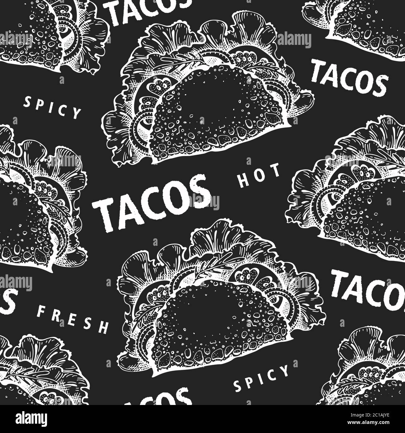 Hand drawn taco seamless pattern. Vector fast food illustrations on ...