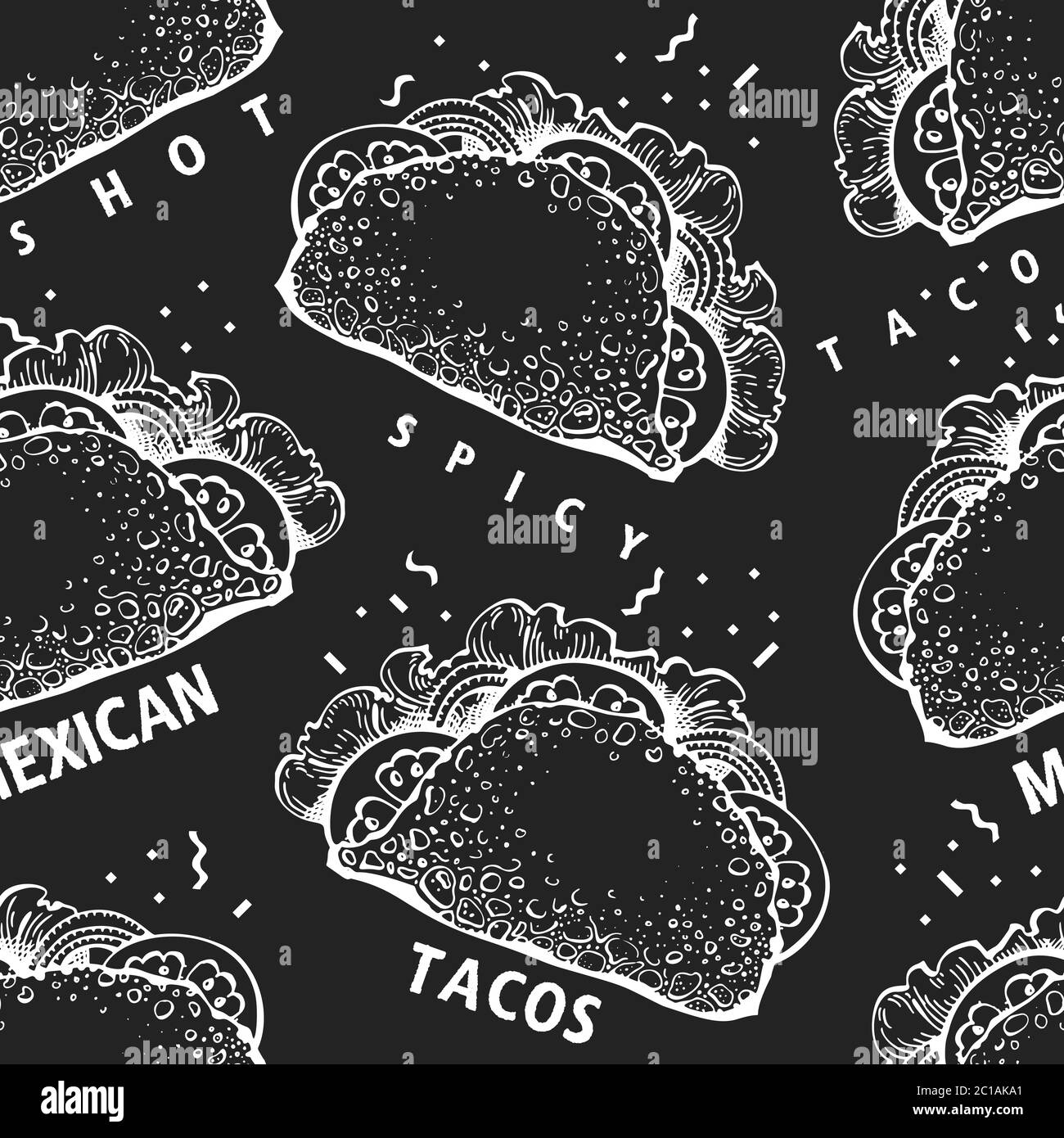 Hand drawn taco seamless pattern. Vector fast food illustrations on ...