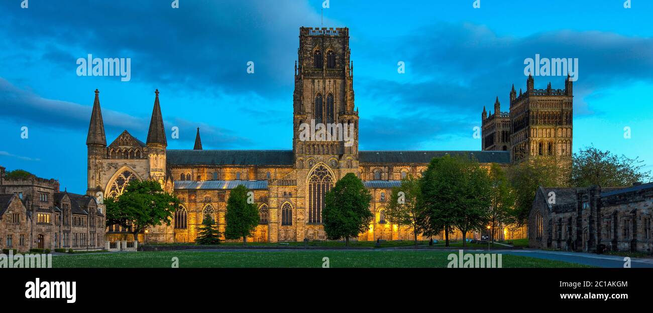 External view of Durham Cathedral at dusk seen from Palace Green ...