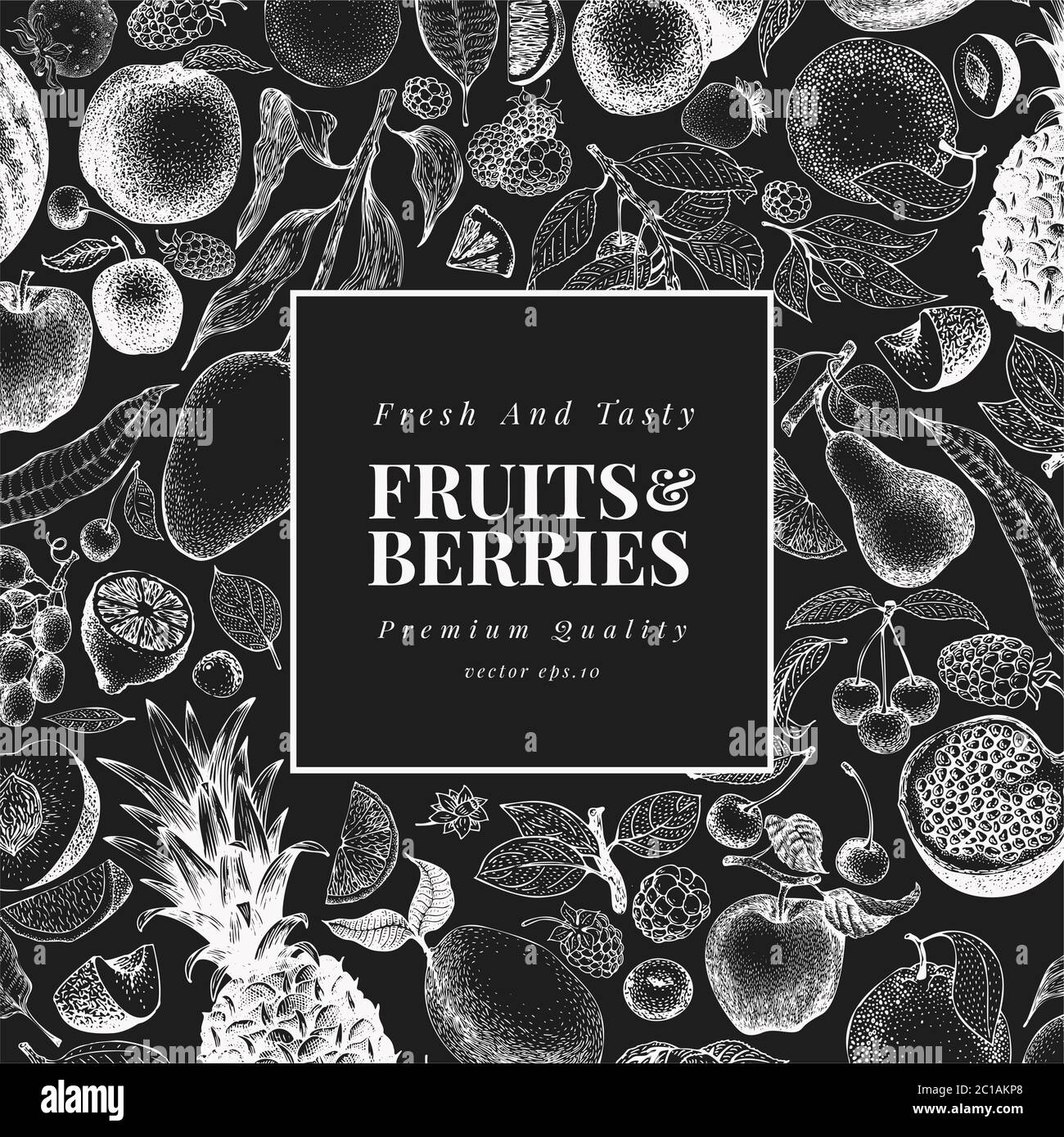 Hand drawn fruits and berries design template. Vector fruits ...