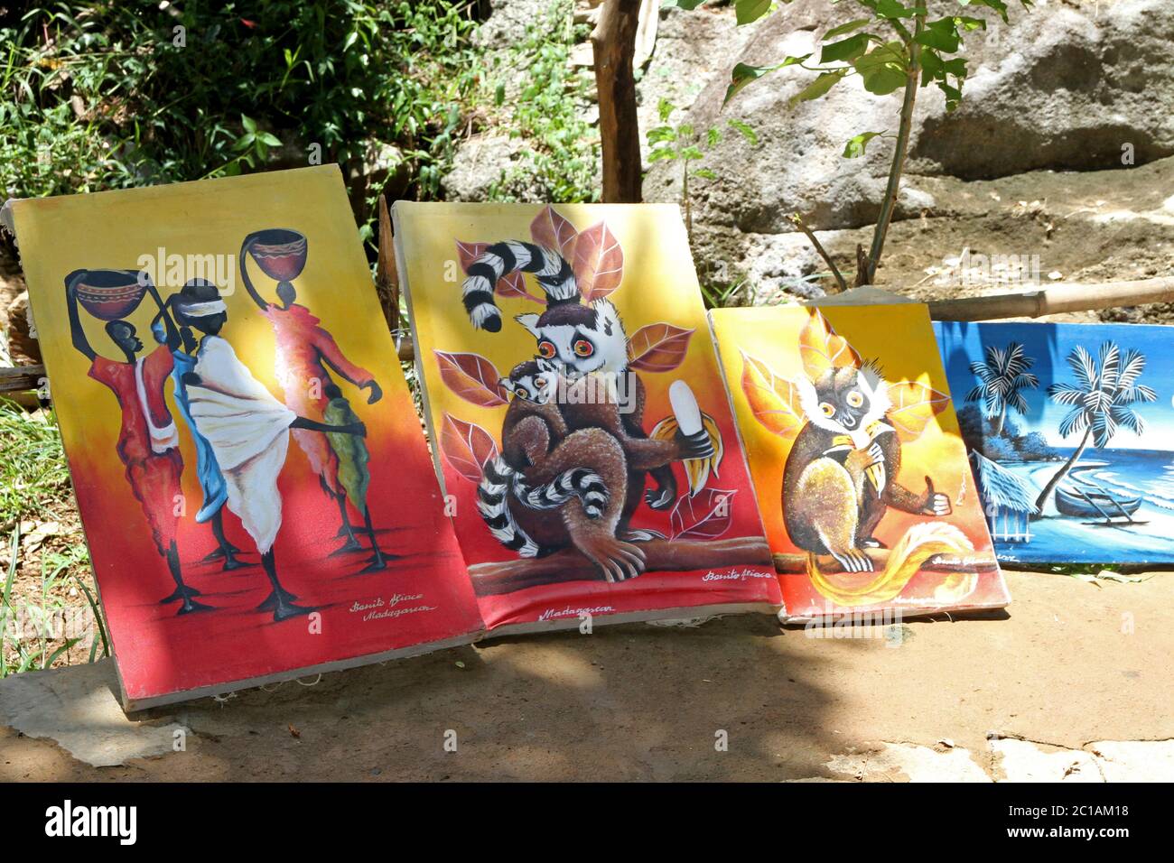 Traditional canvas paintings for sale, Ampangorinana Village, Nosy ...
